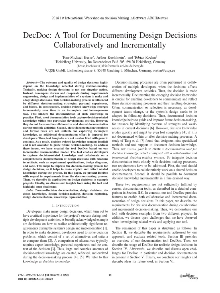 DecDoc A Tool For Documenting Design Decisions Collaboratively and Incrementally | PDF ...