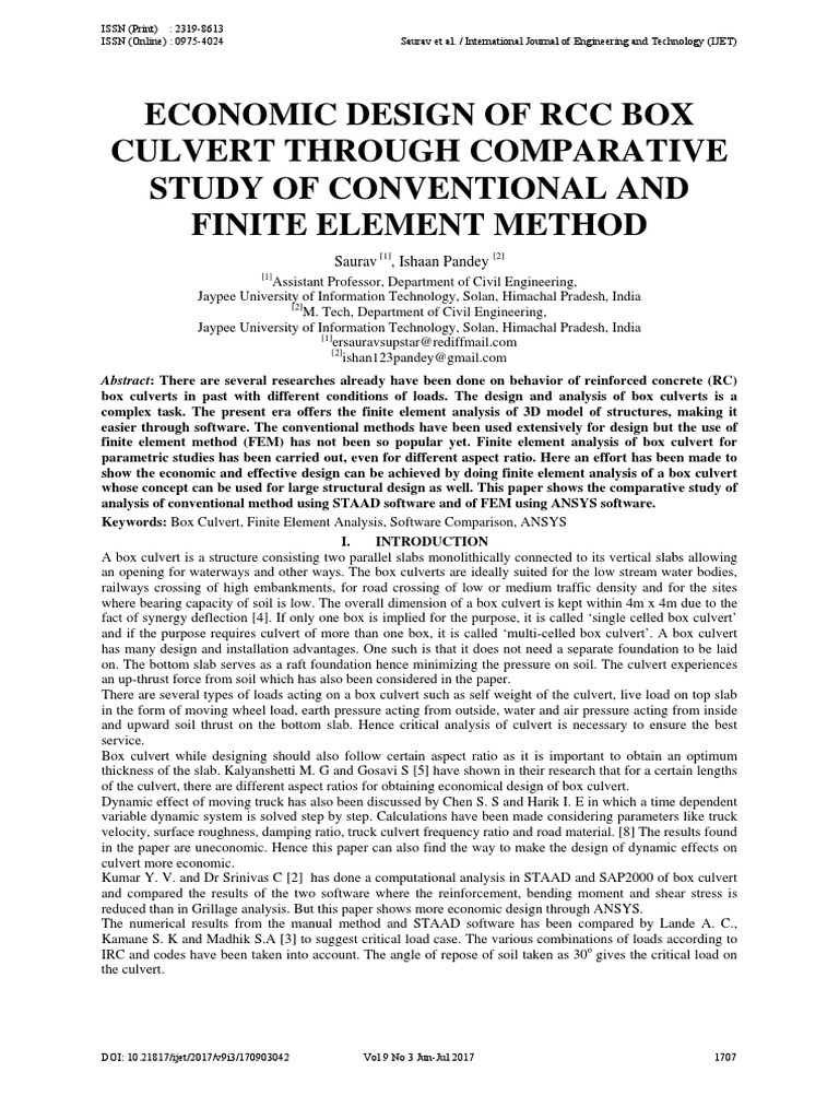 Economic Design of RCC Box Culvert Throu | PDF | Finite Element Method | Structural Load