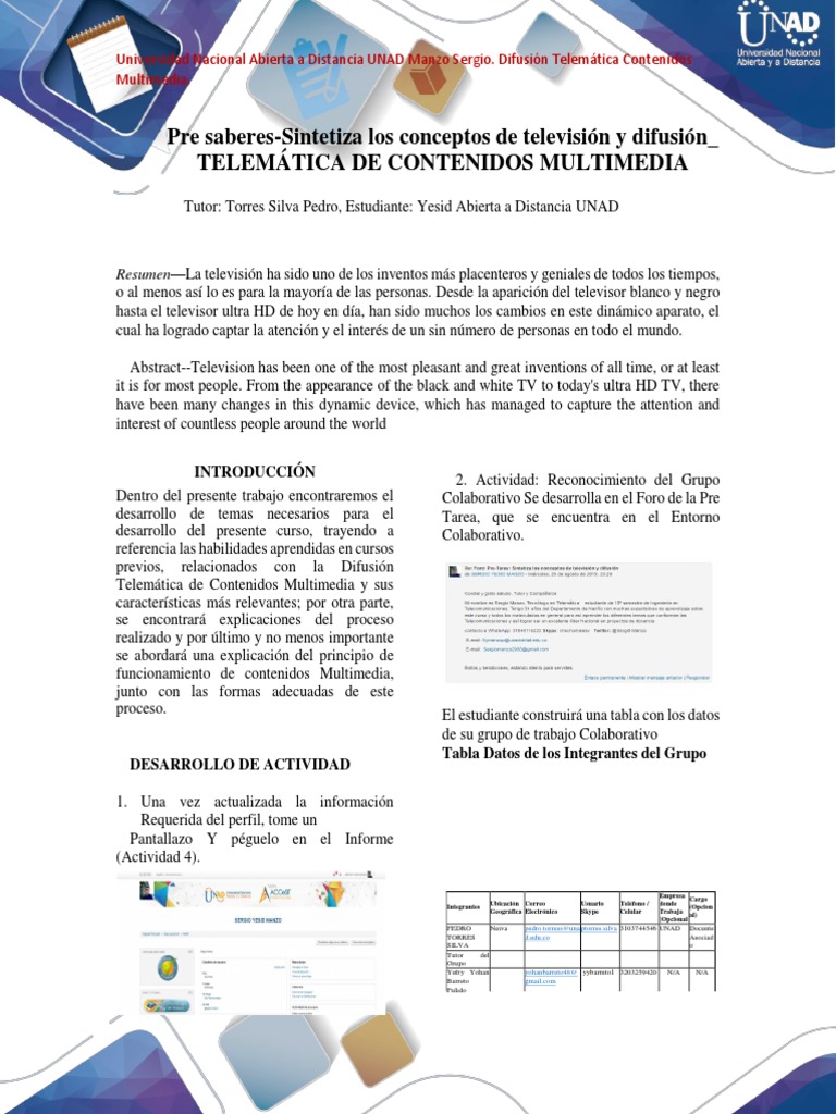 Pre Tarea Difusion Telematica | PDF | Cuadros por segundo | Televisión