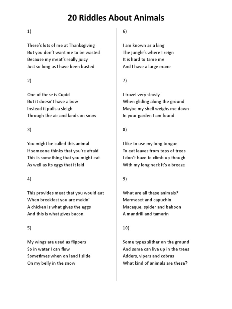 Fun Animal Riddles for Kids | PDF | Organisms | Nature