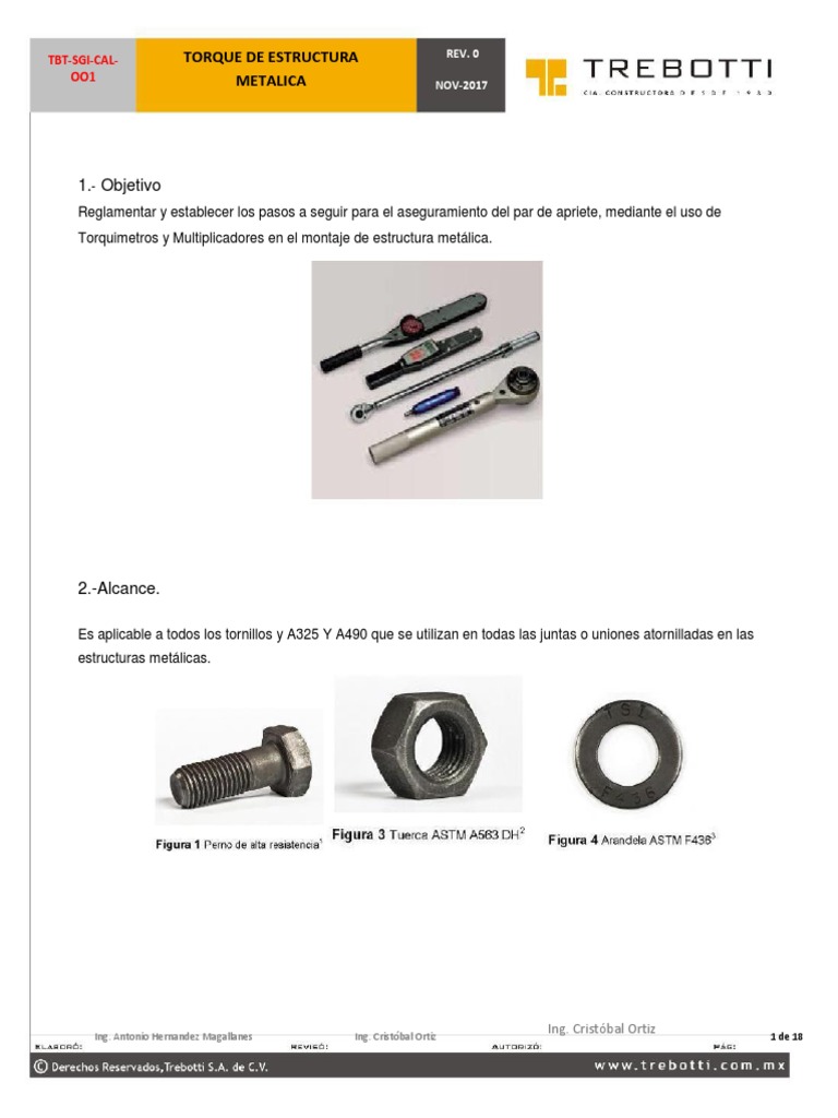 Torque Procedimiento | PDF | Tornillo | Ingeniería mecánica
