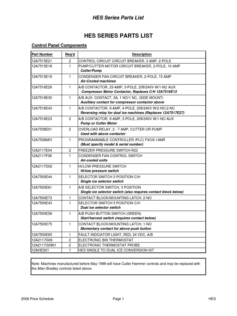HES Parts List | PDF | Switch | Relay