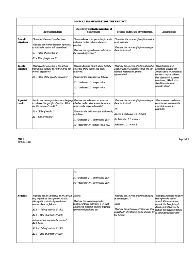 Project Logical Framework Template | PDF | Business | Economies