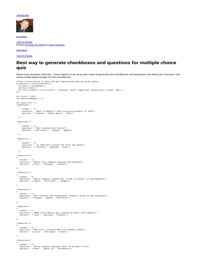 Best Way To Generate Checkboxes and Questions For Multiple Choice Quiz ...