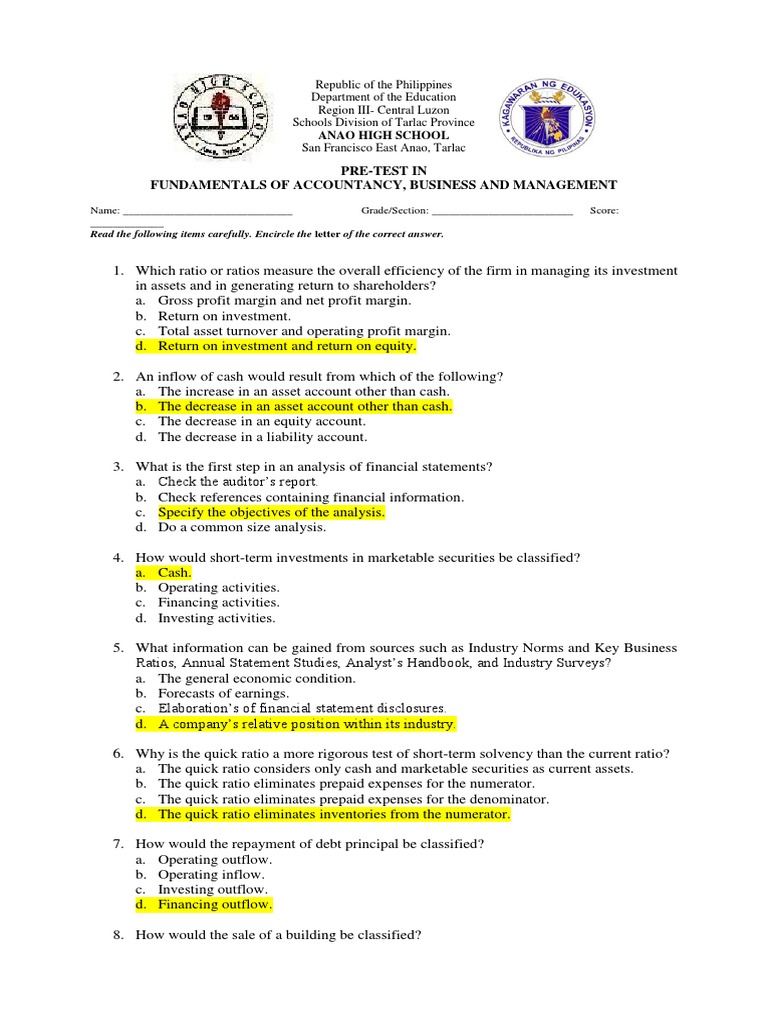 Pre-Test Accounting 2 | PDF | Net Income | Revenue