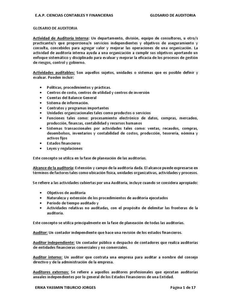 Glosario Contable | PDF | Auditoría | Contralor