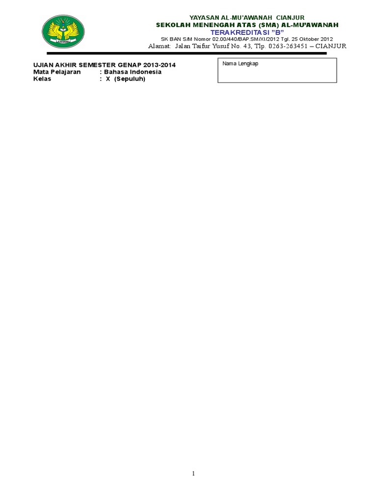 Soal UAS Semester Genap BINDO | PDF