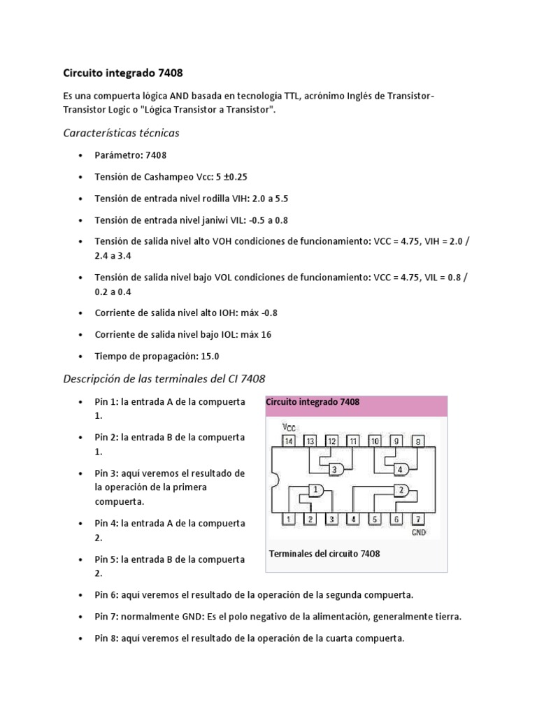Características y funcionamiento del circuito integrado 7408, una ...