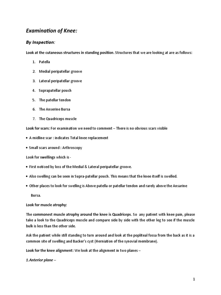 Examination of The Knee | PDF | Knee | Musculoskeletal System
