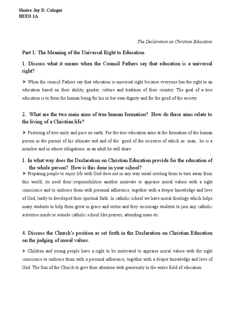 The Declaration On Christian Education | PDF