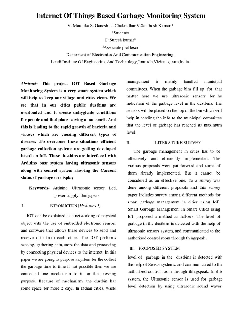 Internet of Things Based Garbage Monitoring System | PDF | Internet Of Things | Arduino