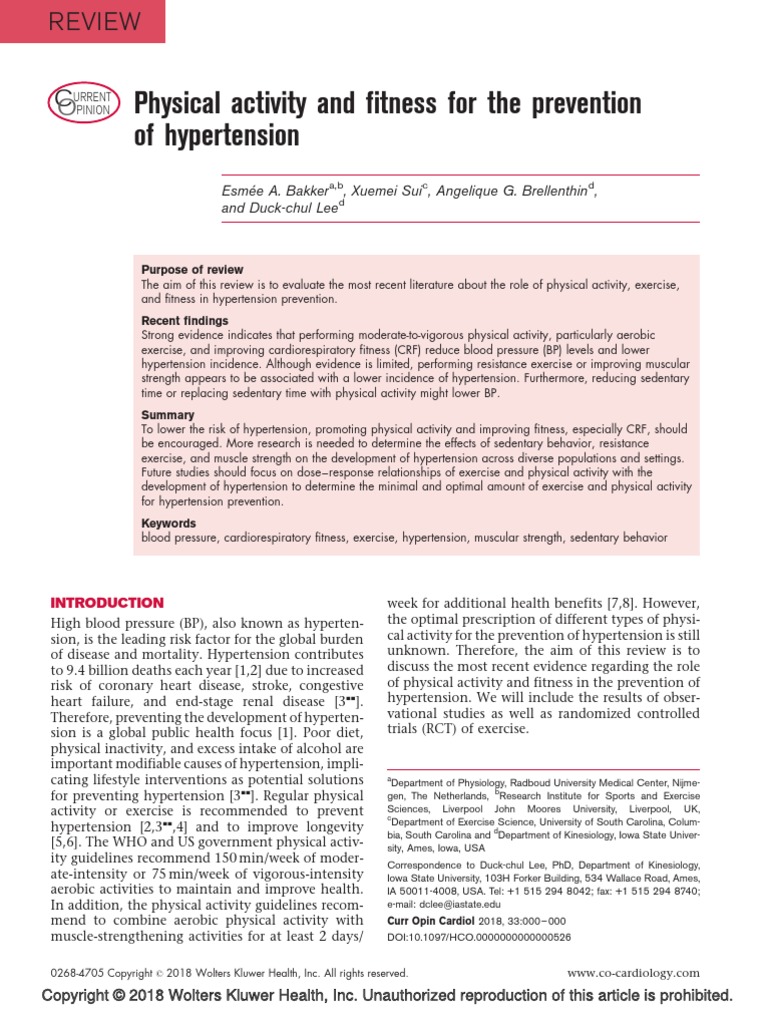 Physical Activity and Fitness For The Prevention of Hypertension | PDF ...