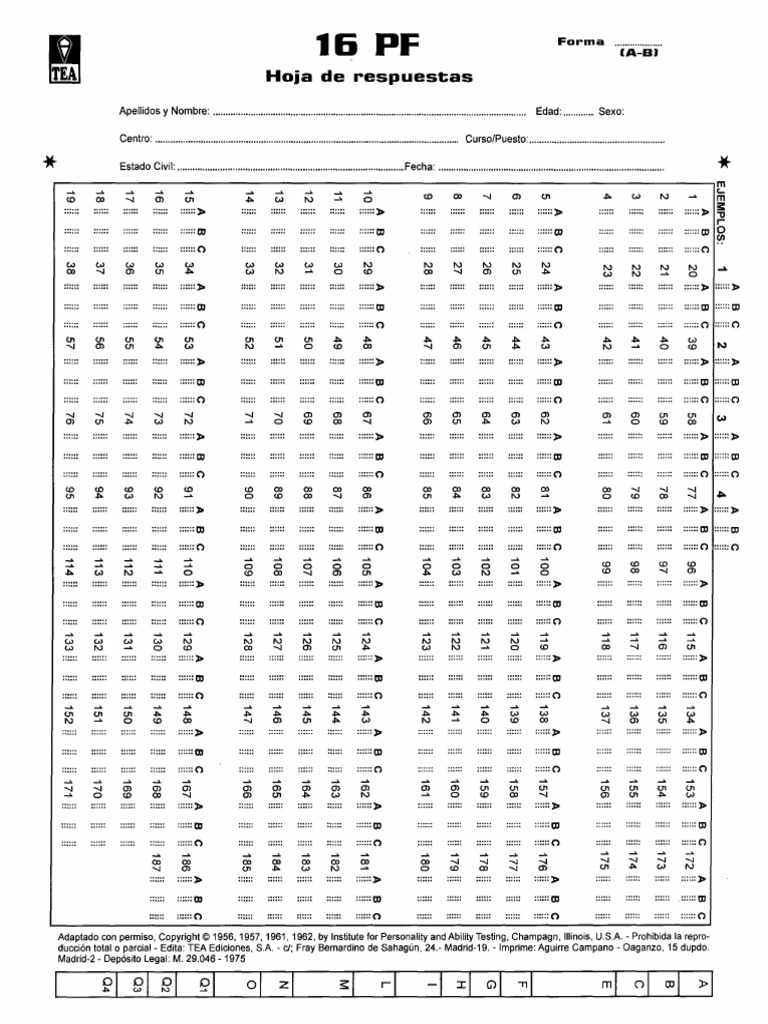 Hojas de Respuestas Del 16 PF | PDF