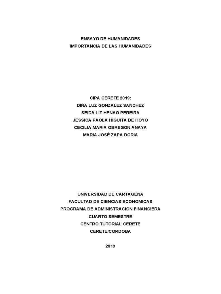 Ensayo Humanidades | PDF | Humanidades | Homo Sapiens