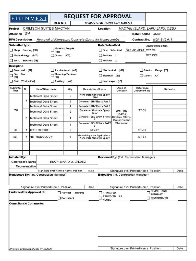 5.7.18 RFA Form - Rev | PDF | Construction Management | Specification ...