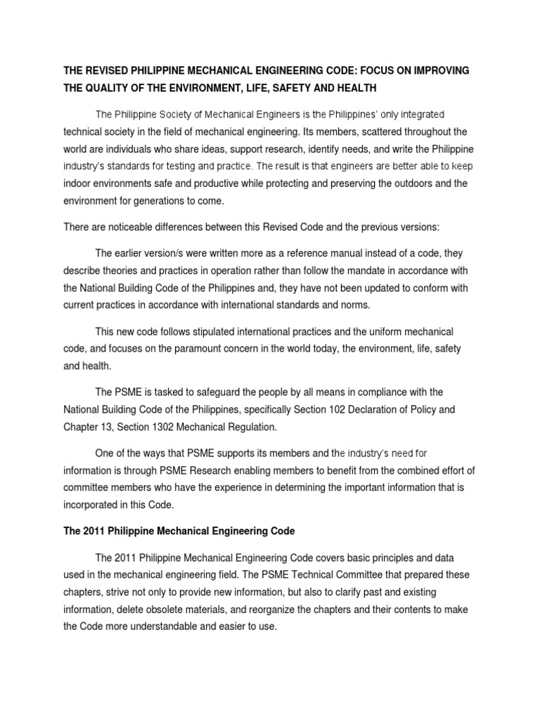 The Revised Philippine Mechanical Engineering Code PDF | PDF | Building ...
