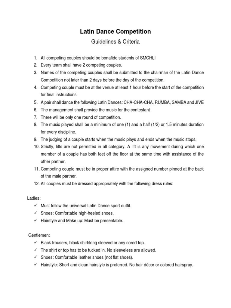Latin Dance Competition: Guidelines & Criteria | PDF | Human Appearance ...