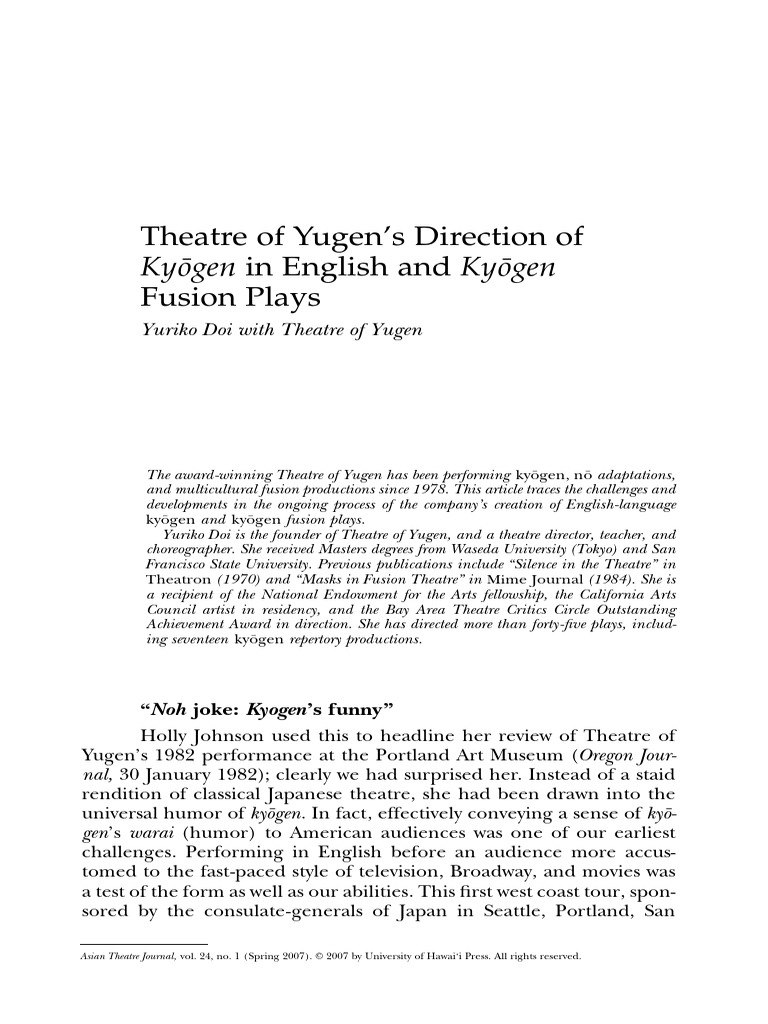 Theatre of Yugen's Direction of in English and Kyögen Fusion Plays ...
