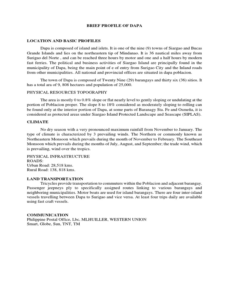 Brief Profile of Dapa | PDF | Agriculture | Nature