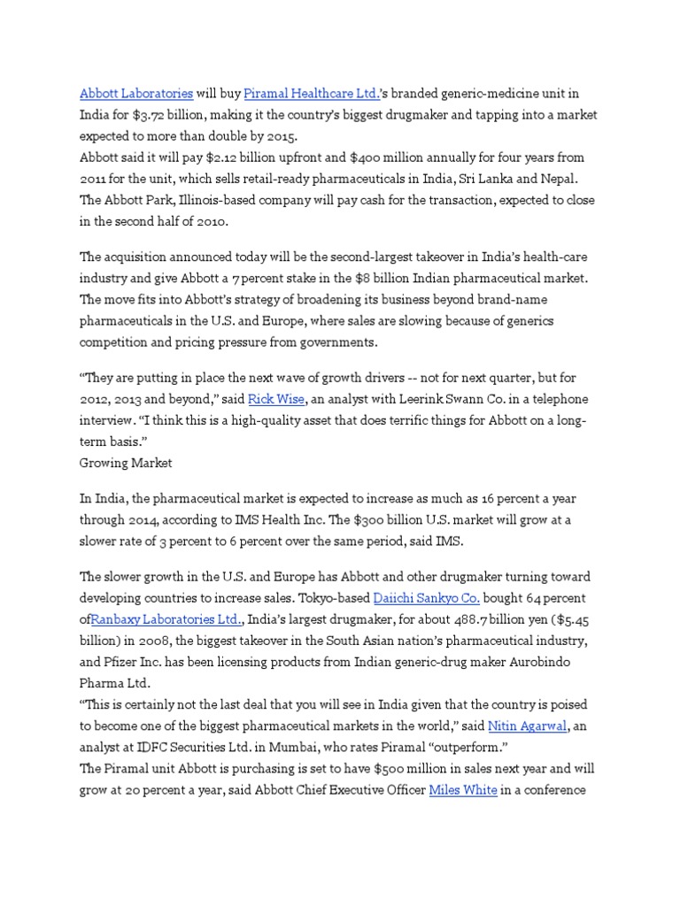 Abbott Laboratories | Abbott Laboratories | Generic Drug