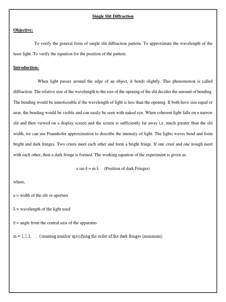 Single Slit Diffraction | PDF | Wavelength | Diffraction