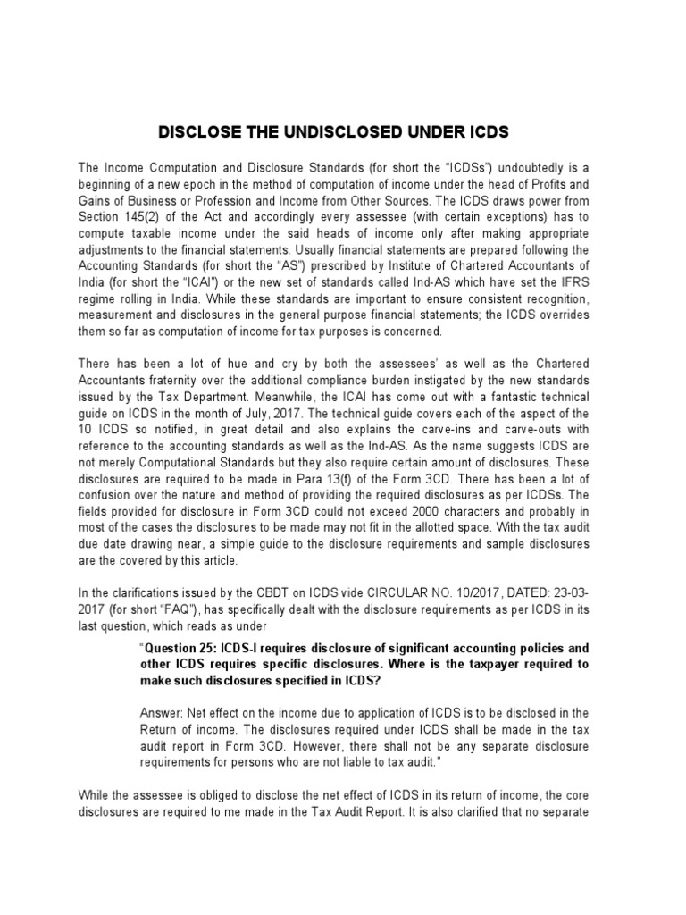 Disclosures Under ICDS | PDF | Going Concern | Inventory