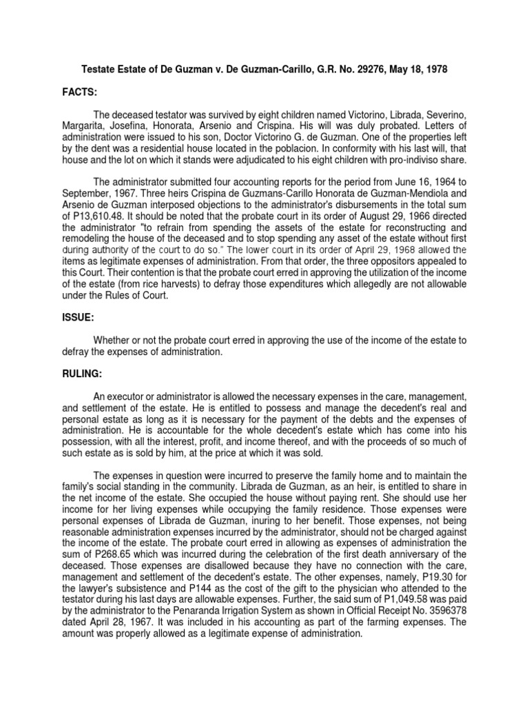 Testate Estate of de Guzman v. de Guzman Carillo G.R. No. 29276 May 18 ...