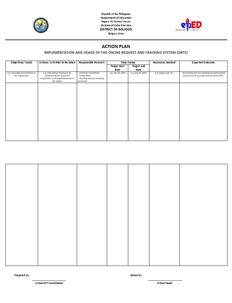 Action Plan: Implementation and Usage of The Online Request and ...