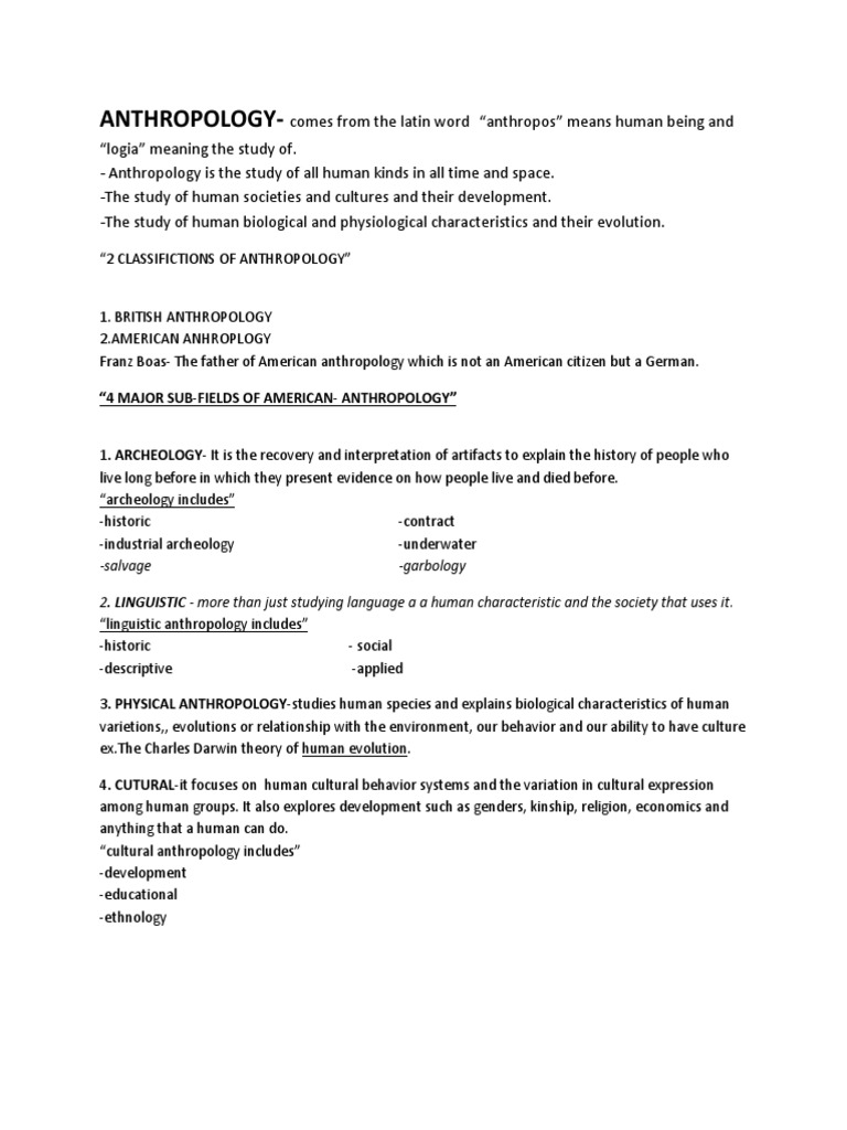 Anthropology-: "4 Major Sub-Fields of American-Anthropology" | PDF