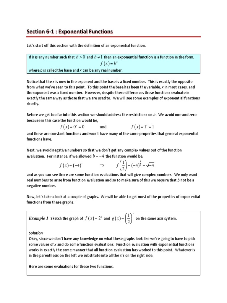 Section 6 1 Exponential Functions B B Fx B Descargar Gratis Pdf Exponential Function