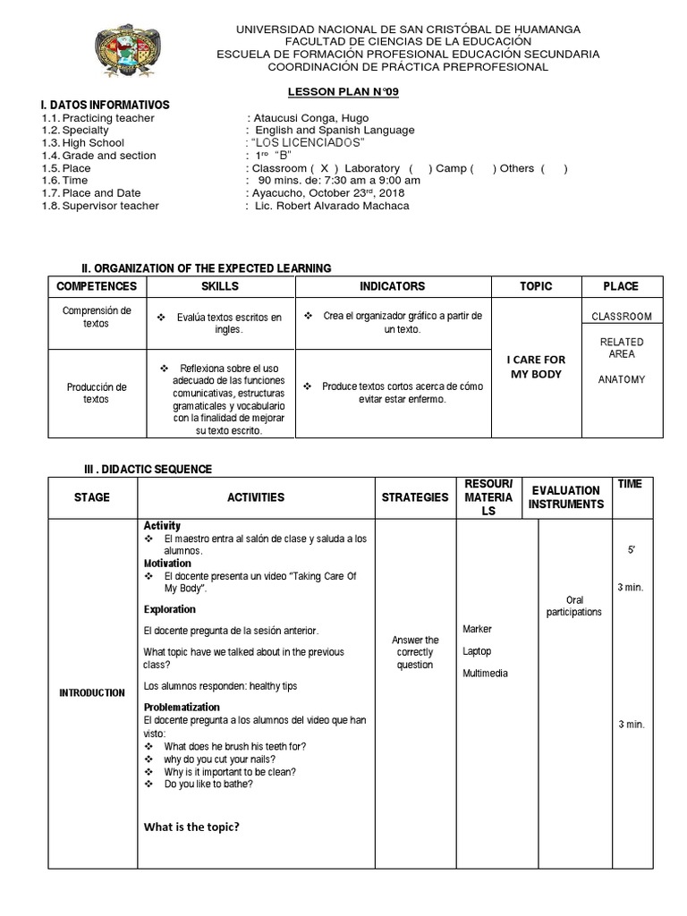 Plan de Lección: Cuidado de la Salud en Inglés | PDF | Conceptos ...