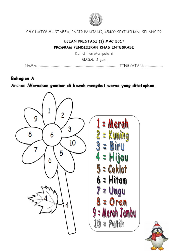 Bahagian A: Arahan:Warnakan Gambar Di Bawah Mengikut Warna Yang ...