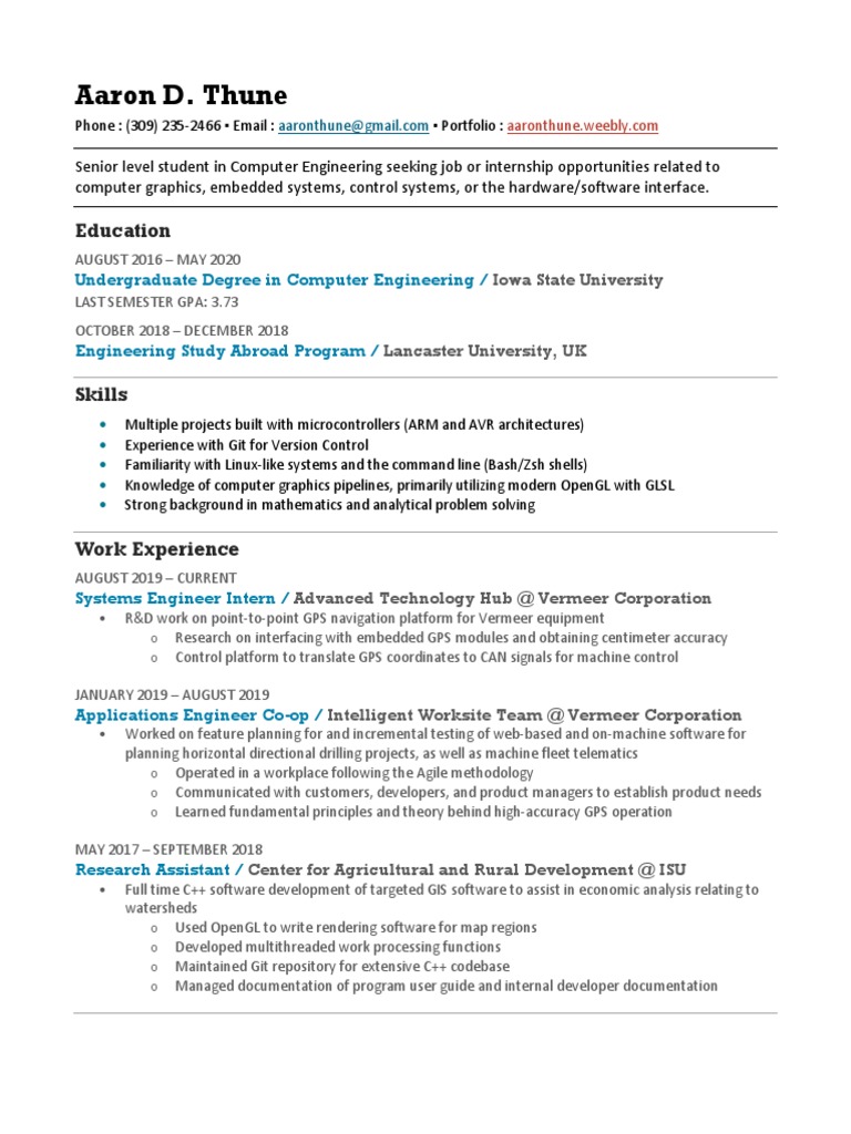 Computer Engineering Student Resume | PDF