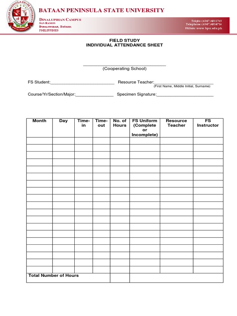 Individual Attendance Sheet FS | PDF