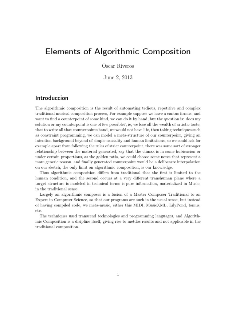 Oscar Riveros: Elements of Algorithmic Composition-En | PDF | Computer ...