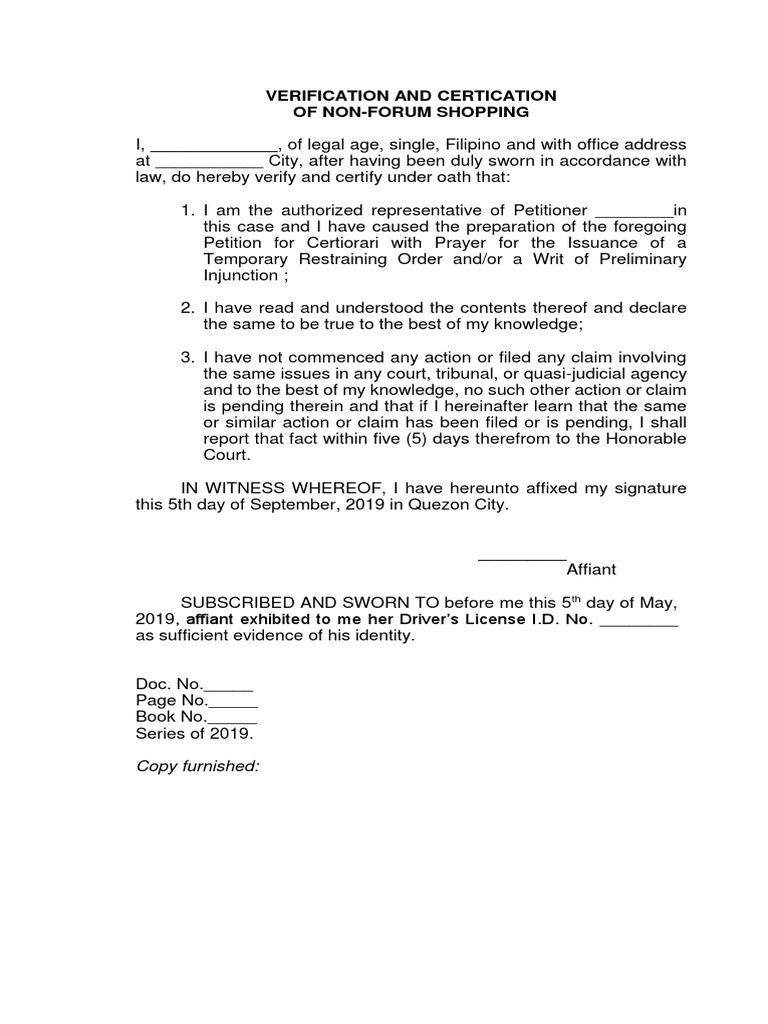 Legal Affidavit for Certiorari | PDF | Affidavit | Legal Procedure