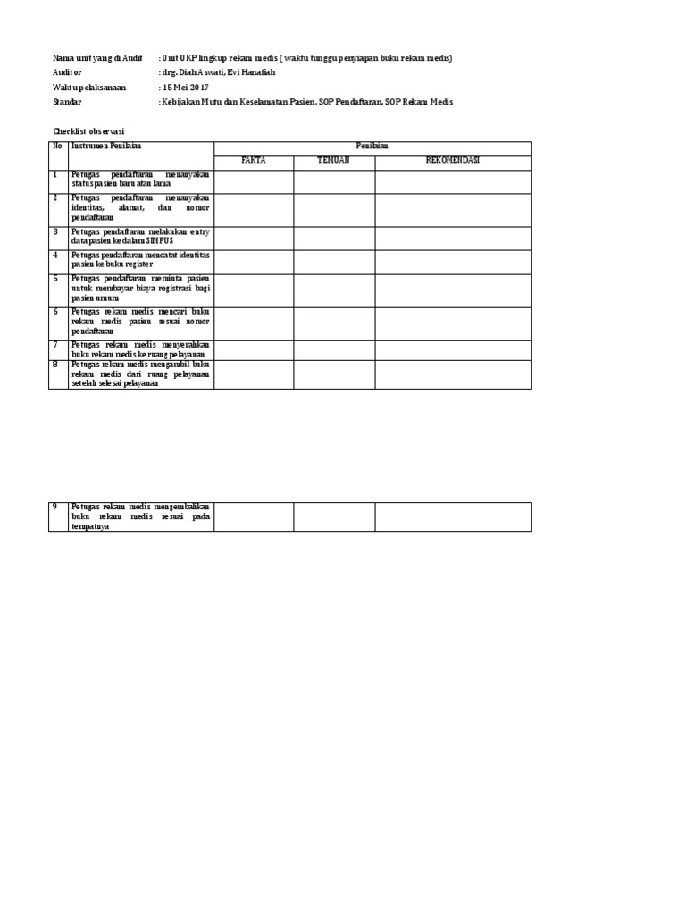 Instrumen Audit Rekam Medis | PDF