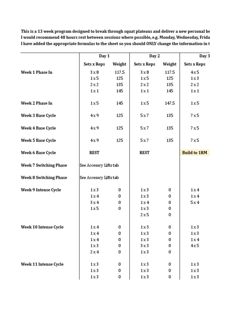 Smolov 13 Week Program | PDF | Recreation | Athletic Sports