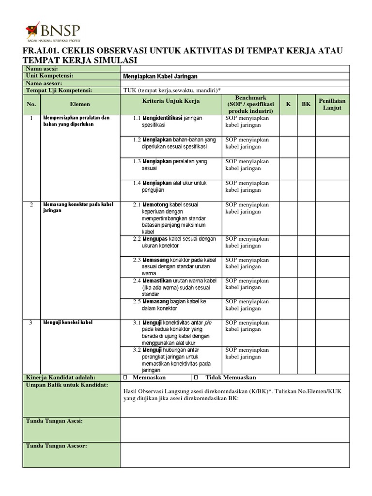 FR - Ai.01 Ceklis Observasi Aktivitas | PDF