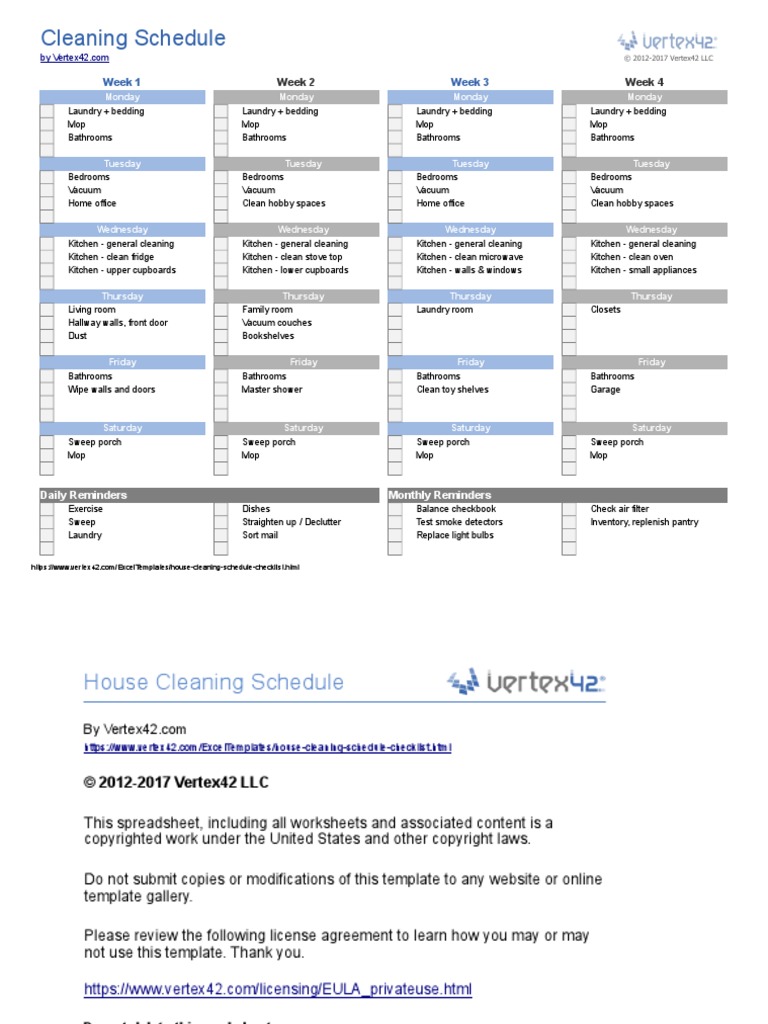 House Cleaning Schedule | PDF | Kitchen | Bedroom