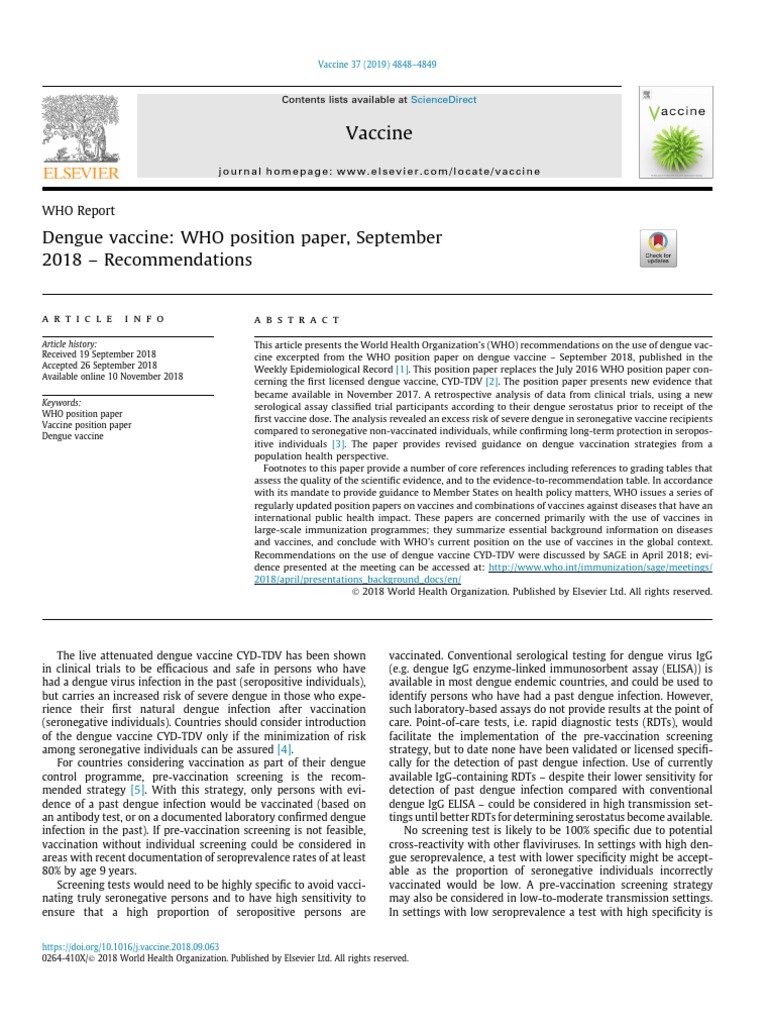 Article 1 - Academic - Dengue Vaccine WHO Position Paper | PDF ...