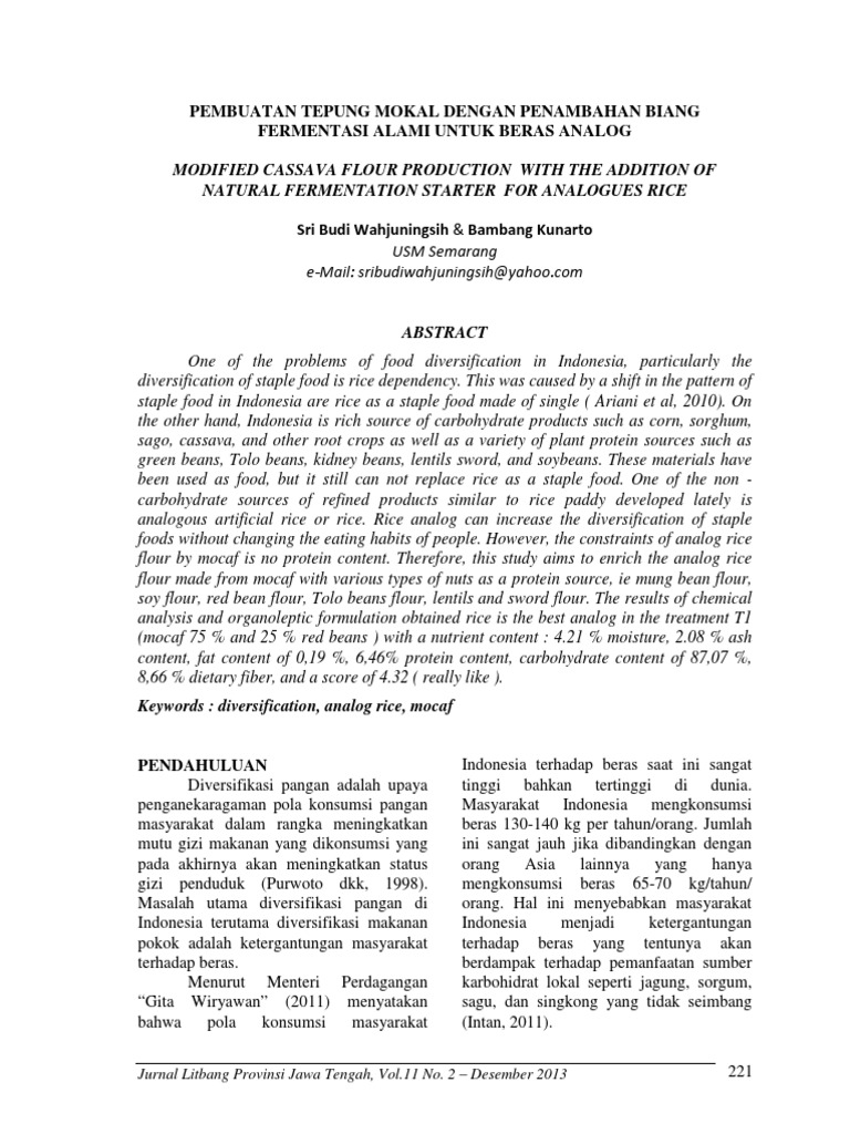 Modified cassava flour production with protein-rich legume flours | PDF ...