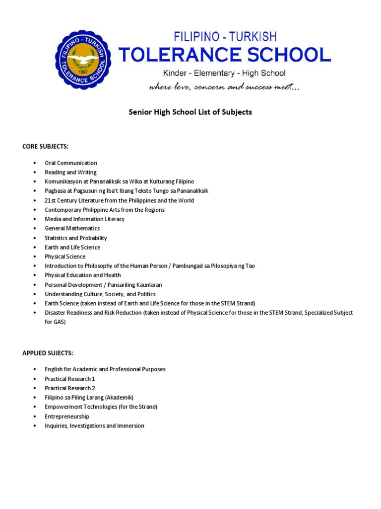 Senior High School Subject Overview | PDF | Social Science | Humanities