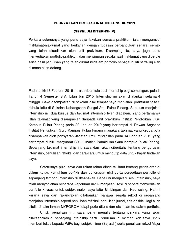 Contoh PERNYATAAN PROFESIONAL INTERNSHIP | PDF