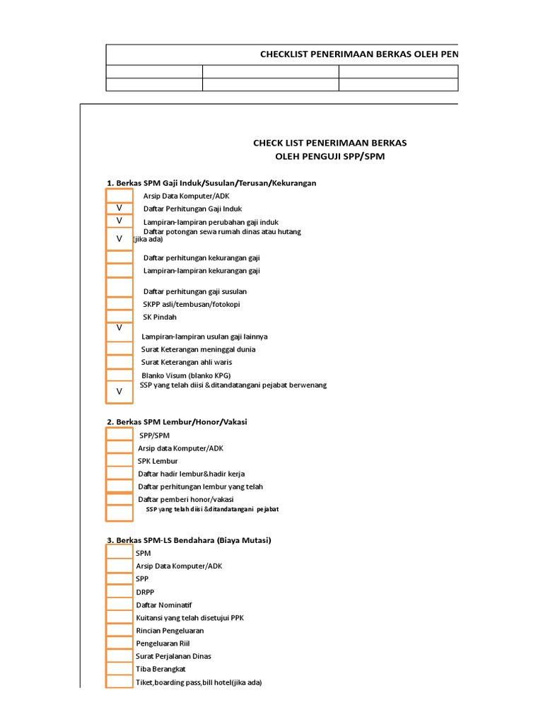 Checklist Penerimaan Berkas SPP/SPM | PDF