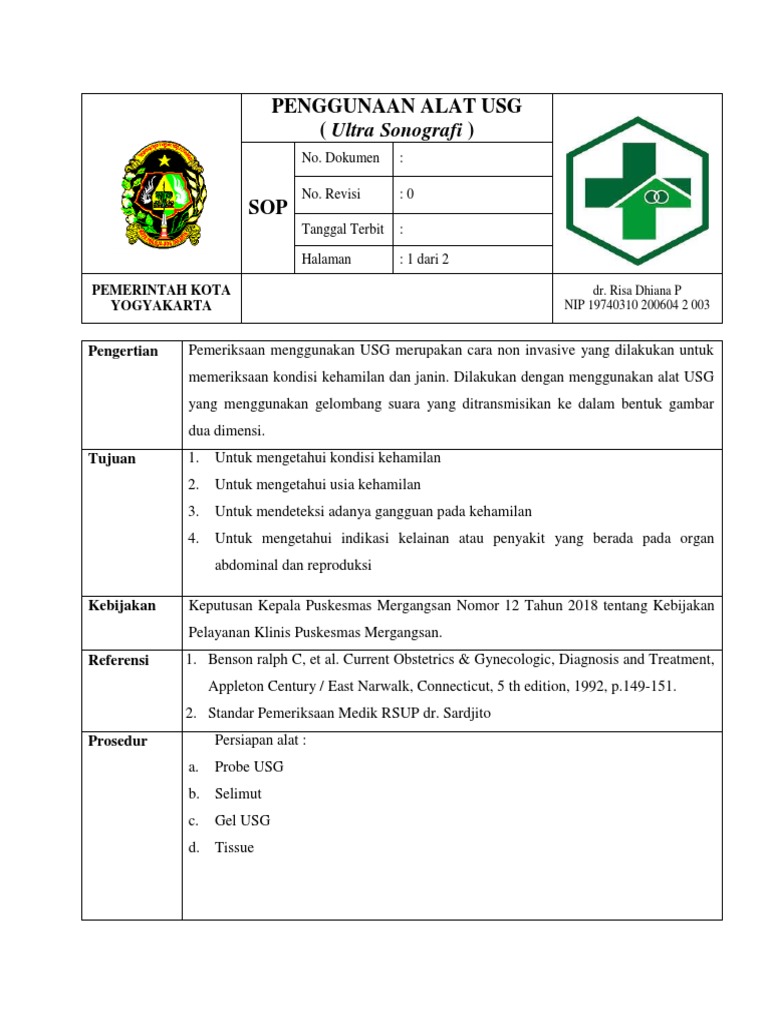Sop Penggunaan Usg | PDF