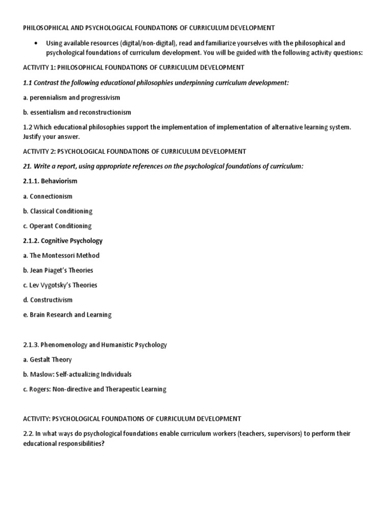 Philosophical and Psychological Foundations of Curriculum Development | PDF