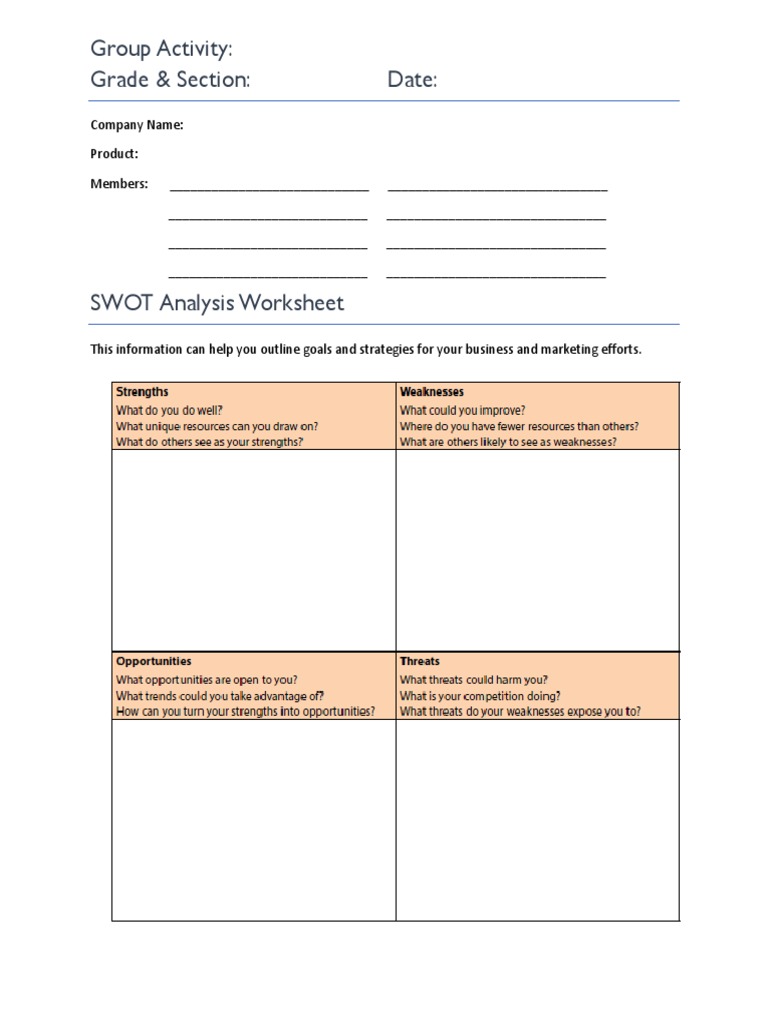 SWOT Analysis Group Activity Worksheet | PDF | Swot Analysis | Business