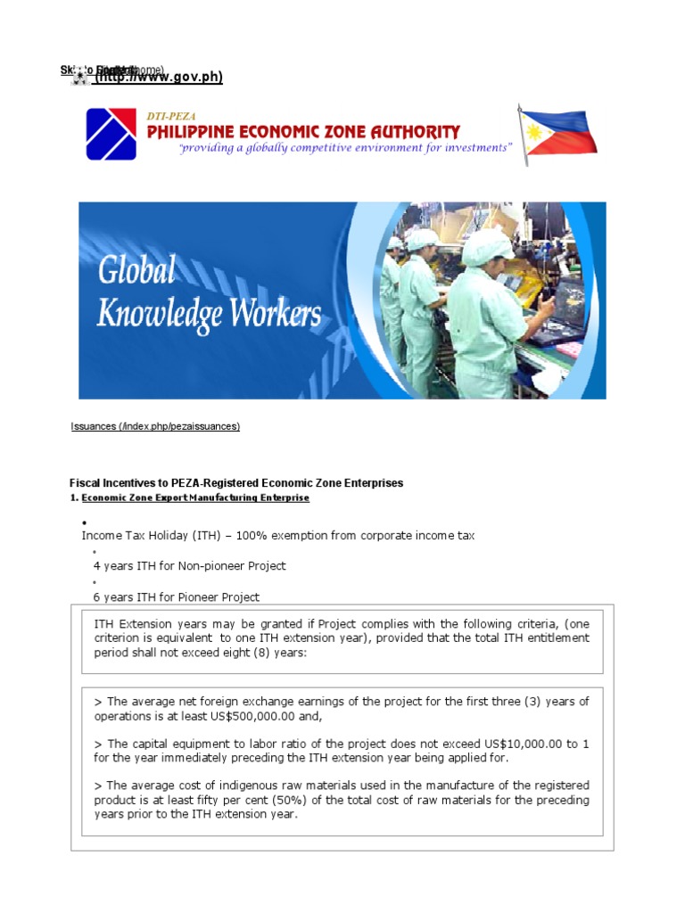 PEZA - Fiscal Incentives PDF | PDF | Income Tax | Taxes