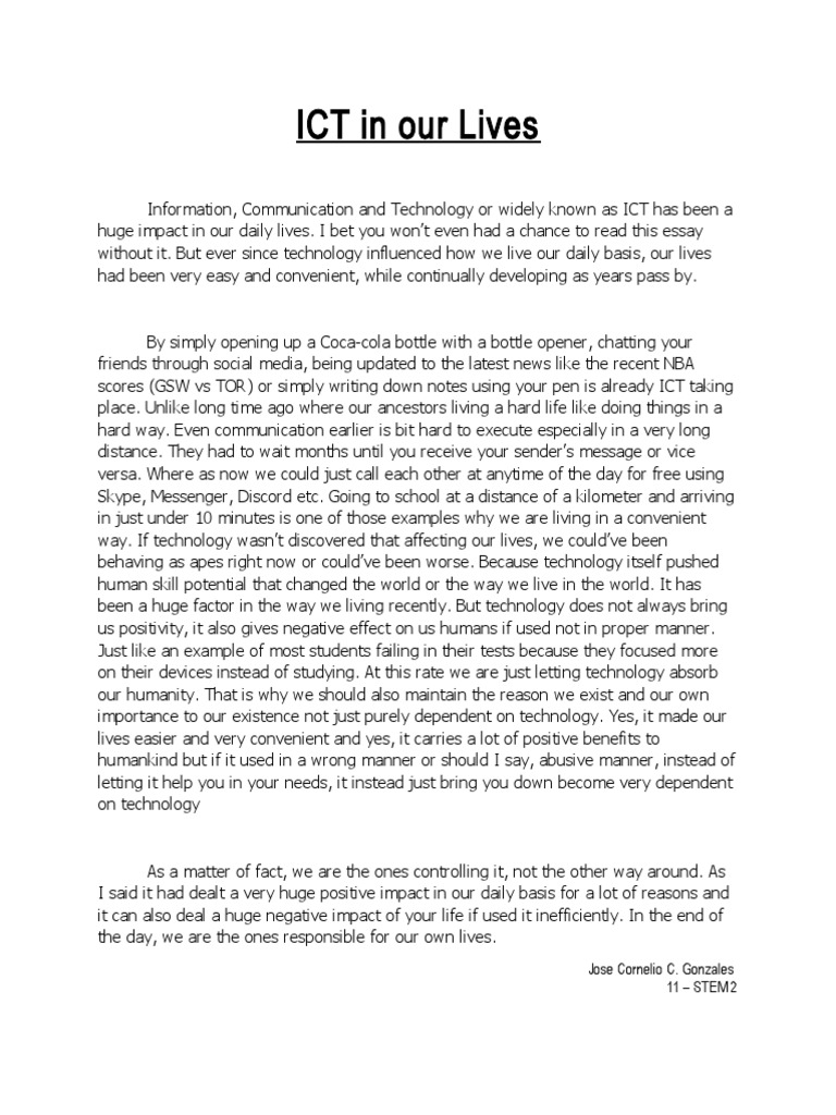 ICT in Our Lives. | PDF | Educational Technology | Human